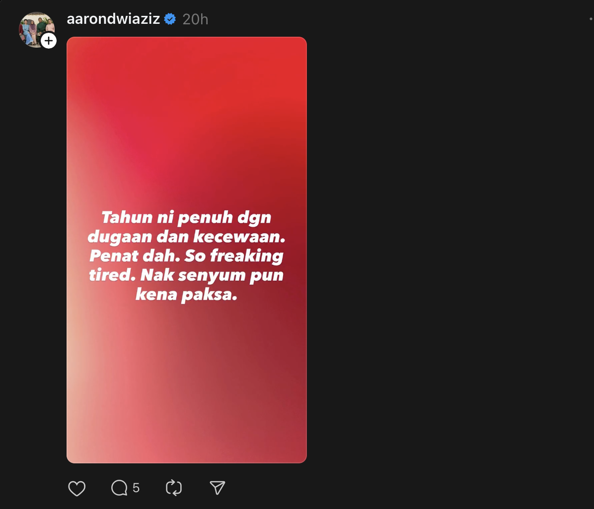 Tahun Penuh Dugaan, Aaron Aziz Luah Rasa Penat – “Nak Senyum Pun Kena ...